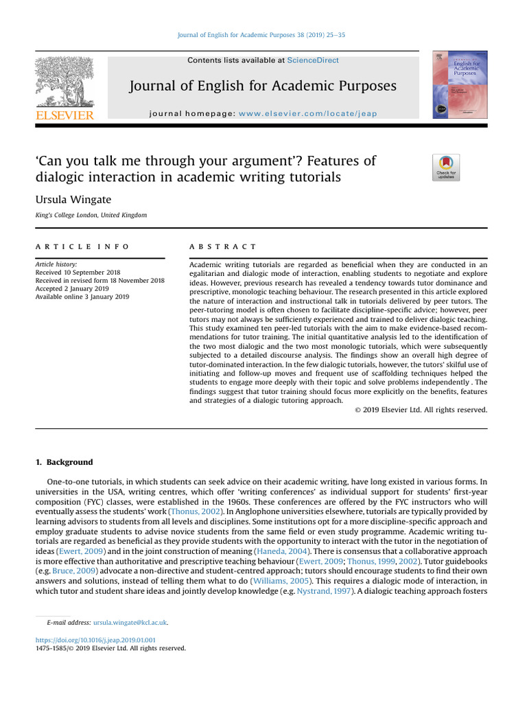 Can You Talk Me Through Your Argument - Features of Dialogic Interaction in Academic Writing ...