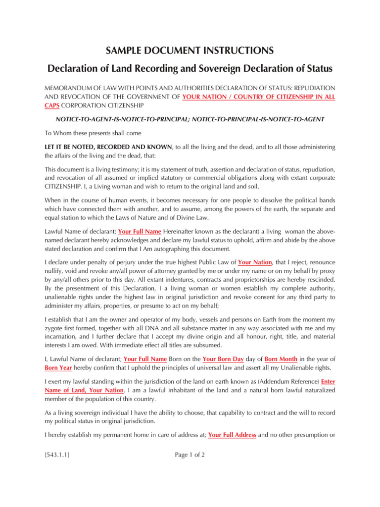 Sovereign Declaration of Status | PDF | Notary Public | Justice