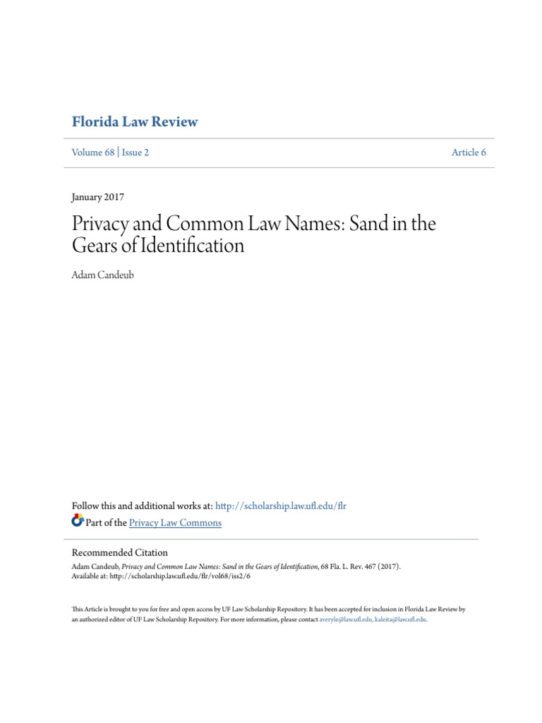 Privacy and Common Law Names - Sand in The Gears of Identification ...
