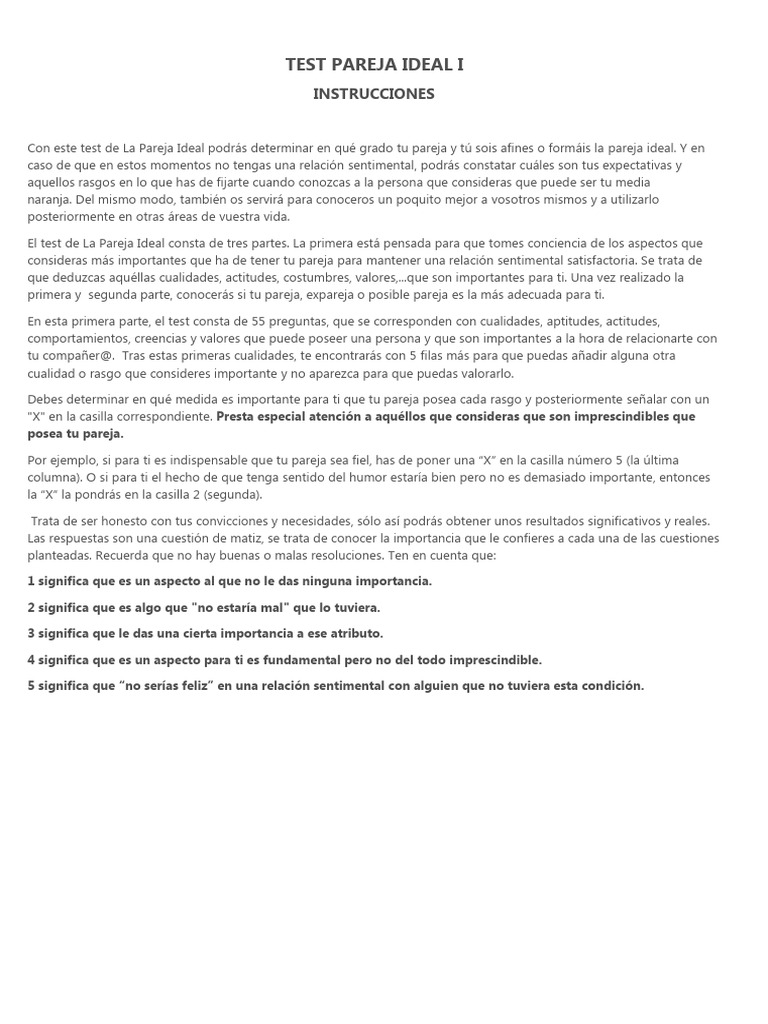 Test de Pareja Ideal Completo 240514 204845 | PDF | Felicidad
