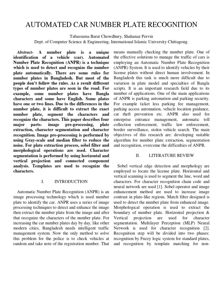 Automated Car Number Plate Recognition | PDF | Image Segmentation ...