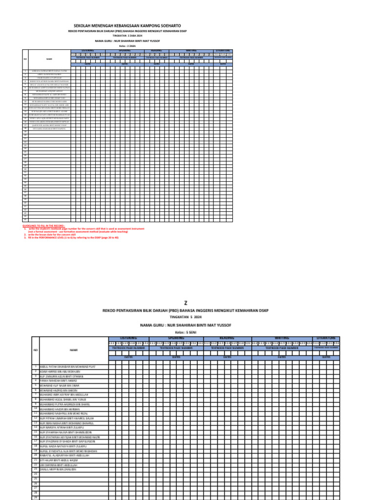Rekod Pentaksiran Bilik Darjah 2024 | PDF | Educational Assessment And ...