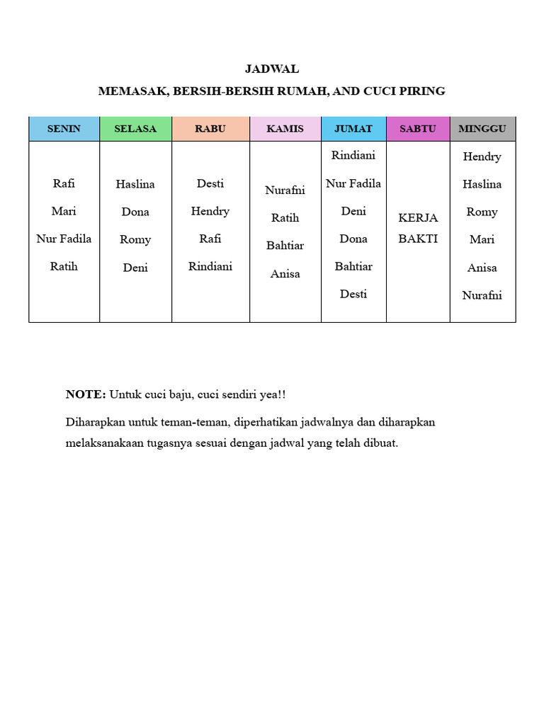 Jadwal Tugas Kebersihan KKN | PDF