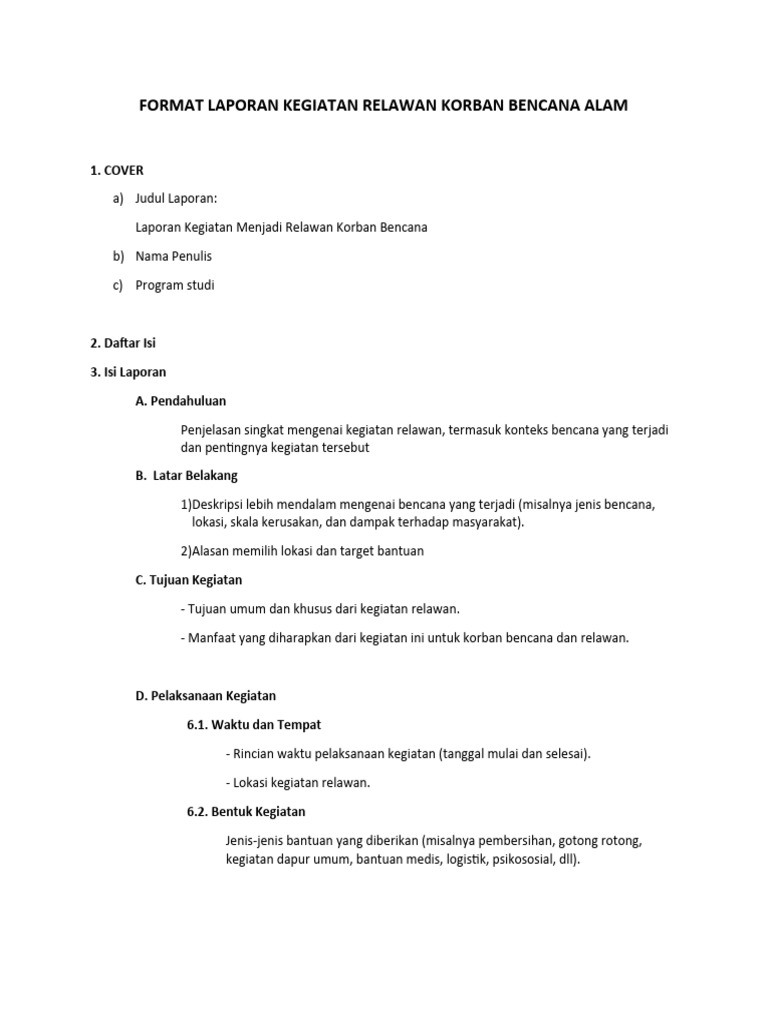 Format Laporan Kegiatan Menjadi Relawan Korban Bencana | PDF