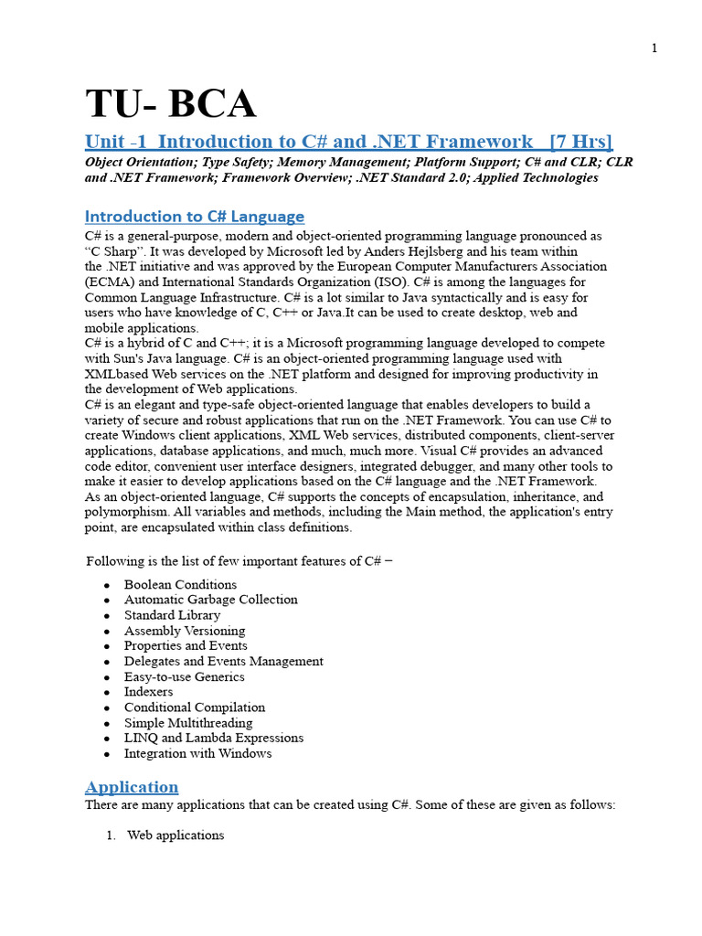 Unit 1 BCA | Download Free PDF | Method (Computer Programming) | C Sharp (Programming Language)