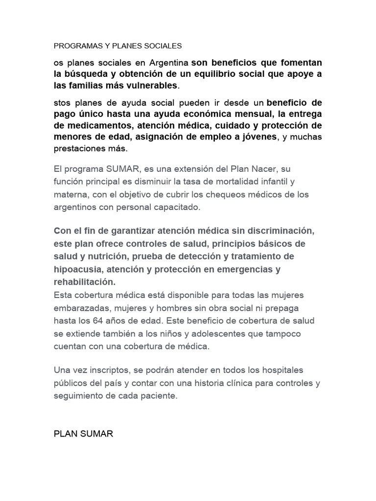 Programas Sociales en Argentina: Beneficios y Requisitos | PDF ...