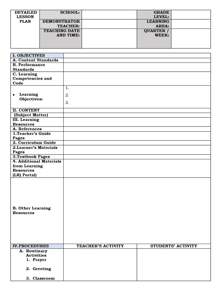 Template For Detaled Lesson Plan | PDF