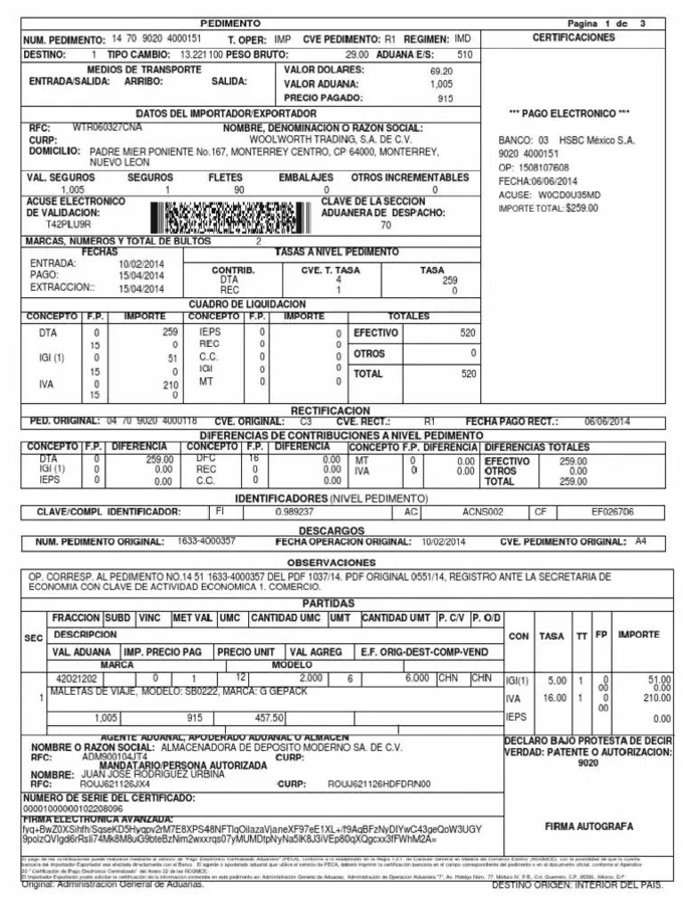 Ejemplo de Pedimento | PDF