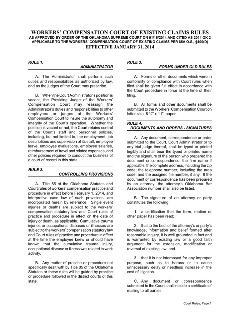 Oklahoma Workers' Compensation Court Rules | PDF | Visual Impairment | Employment