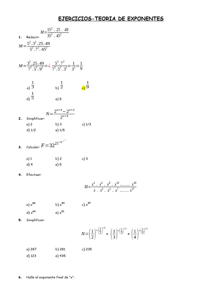 3-Ejercicios-Teoria de Exponentes | PDF