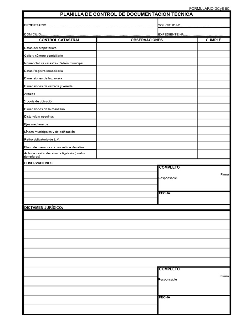 FORMULARIO DCyE 8C - CONTROL DOCUMENTACION | PDF