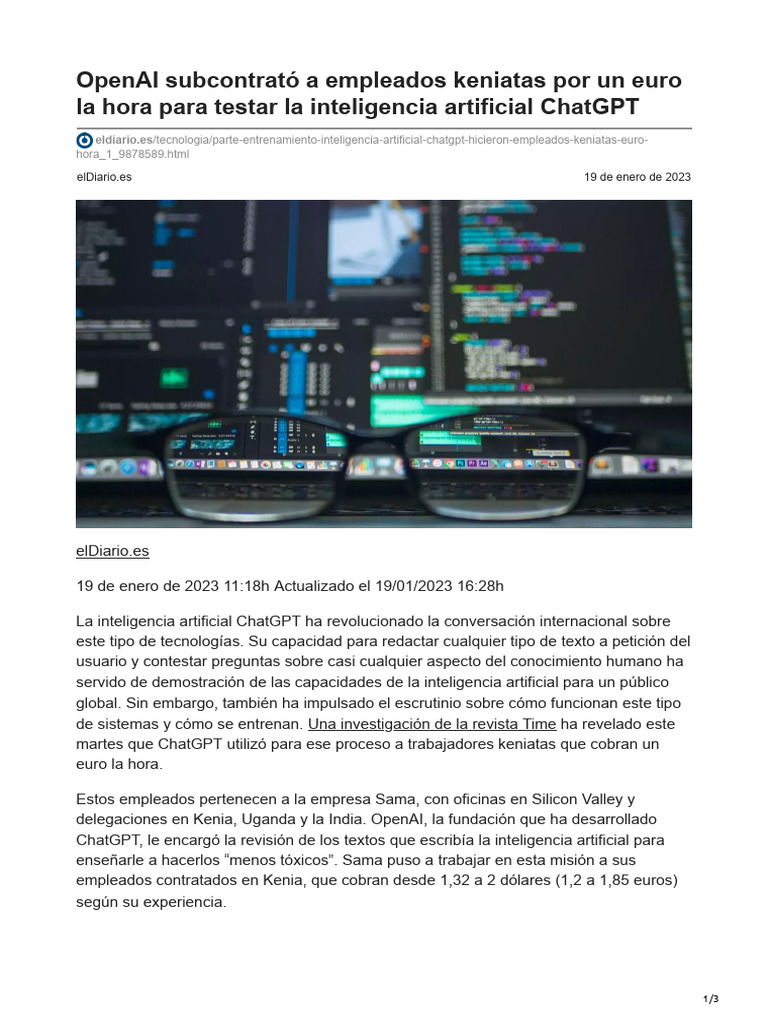 Eldiario - es-OpenAI Subcontrató A Empleados Keniatas Por Un Euro La ... Eldiario - es-OpenAI Subcontrató A Empleados Keniatas Por Un Euro La ...