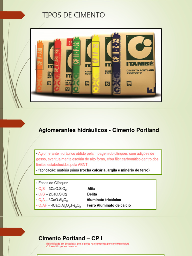 Aula 5 Tipos De Cimento E Aplicações Download Grátis Pdf Cimento