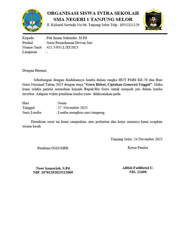 Surat Permohonan Juri Cs 23 1 | PDF