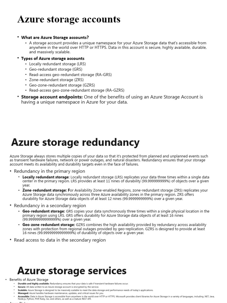 Overview of Azure Storage Accounts | PDF | Microsoft Azure | Databases