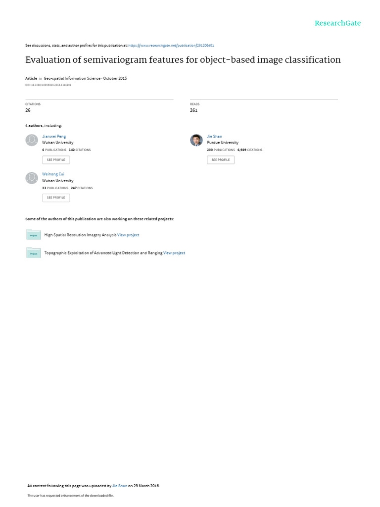 Evaluation of Semivariogram Features For Object-Ba | PDF | Statistical Classification | Spatial ...