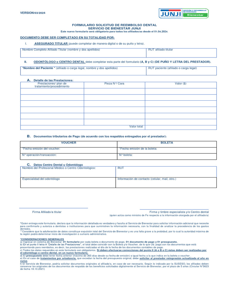 Formulario Solicitud de Reembolso Dental 2024 | PDF | Odontología