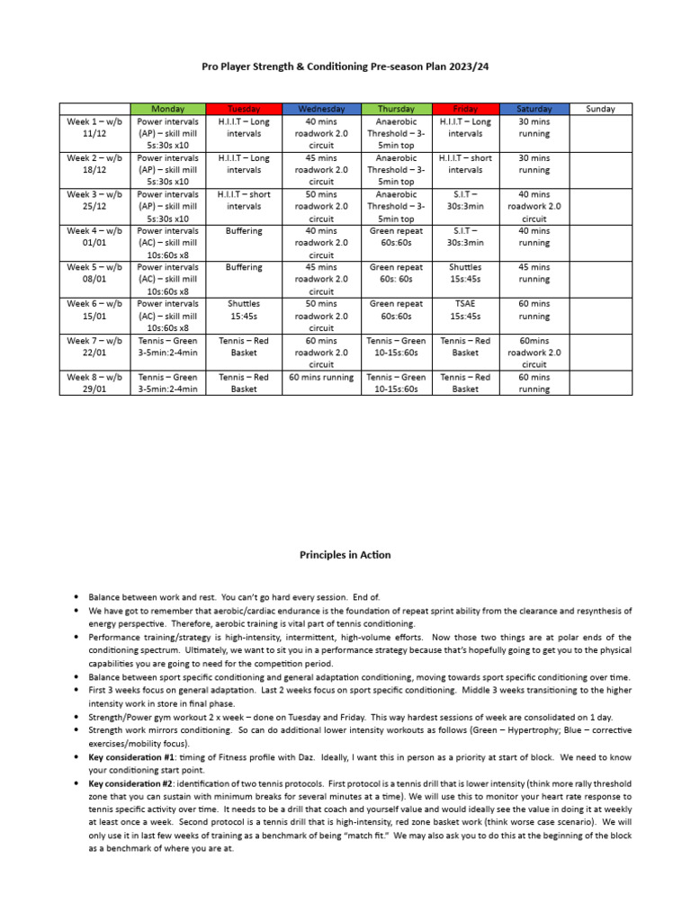 Example Preseason Plan 2023_24 | PDF | Physical Fitness | Determinants ...