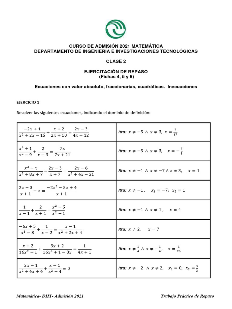 TP Repaso Clase 2 Matematica | Descargar gratis PDF | Matemáticas | Objetos matemáticos