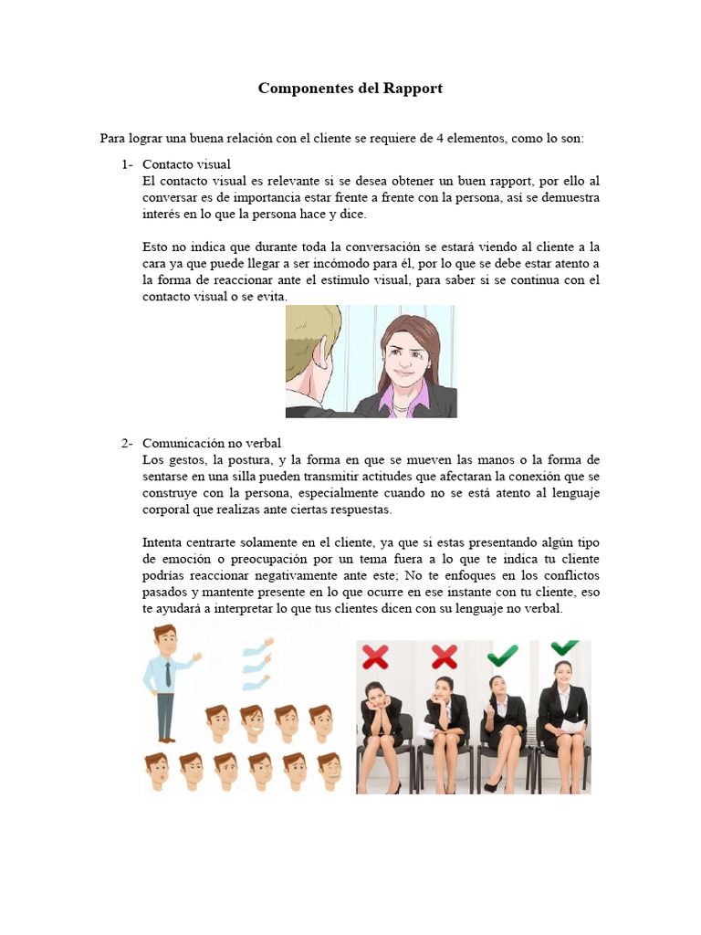 Componentes Del Rapport | PDF | Comunicación no verbal | Las emociones