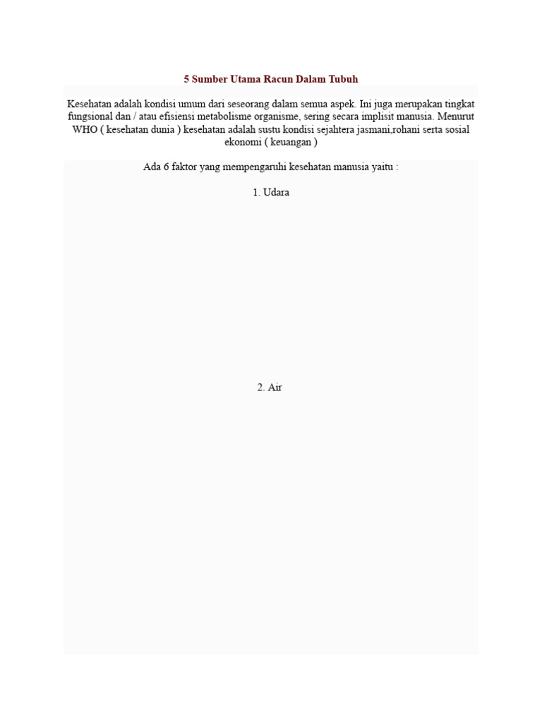 5 Sumber Utama Racun Dalam Tubuh | PDF