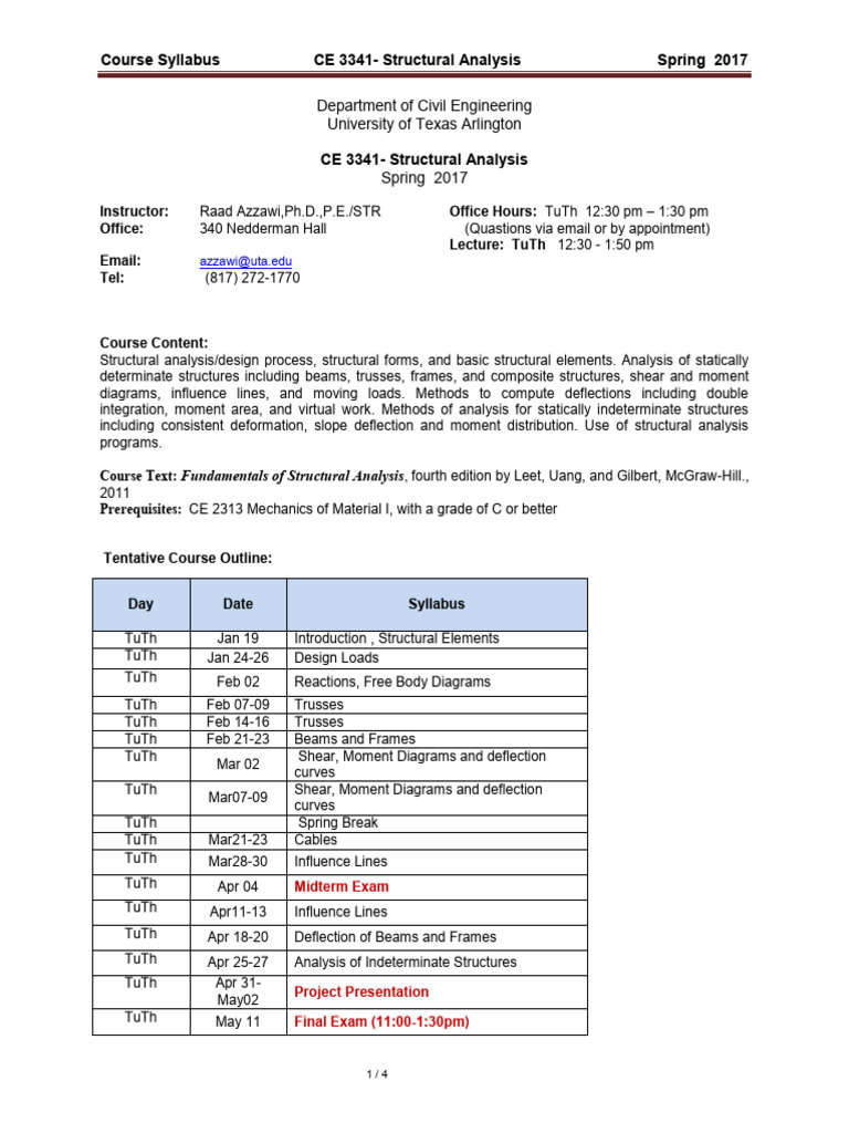 Structural Analysis Syllabus 2017 | PDF | Structural Analysis | Beam (Structure)