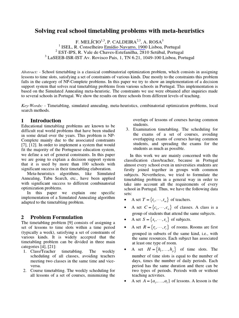 Solving Real School Timetabling Problems | PDF | Mathematical ...