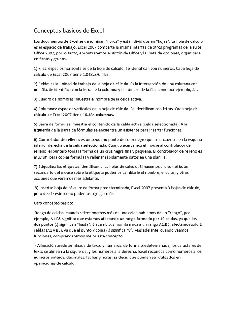 Conceptos Básicos de Excel | PDF | Hoja de cálculo | Microsoft Excel