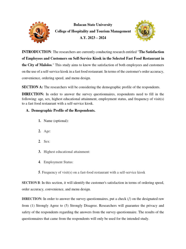 CUSTOMER Questionnaire | PDF | Menu | Fast Food