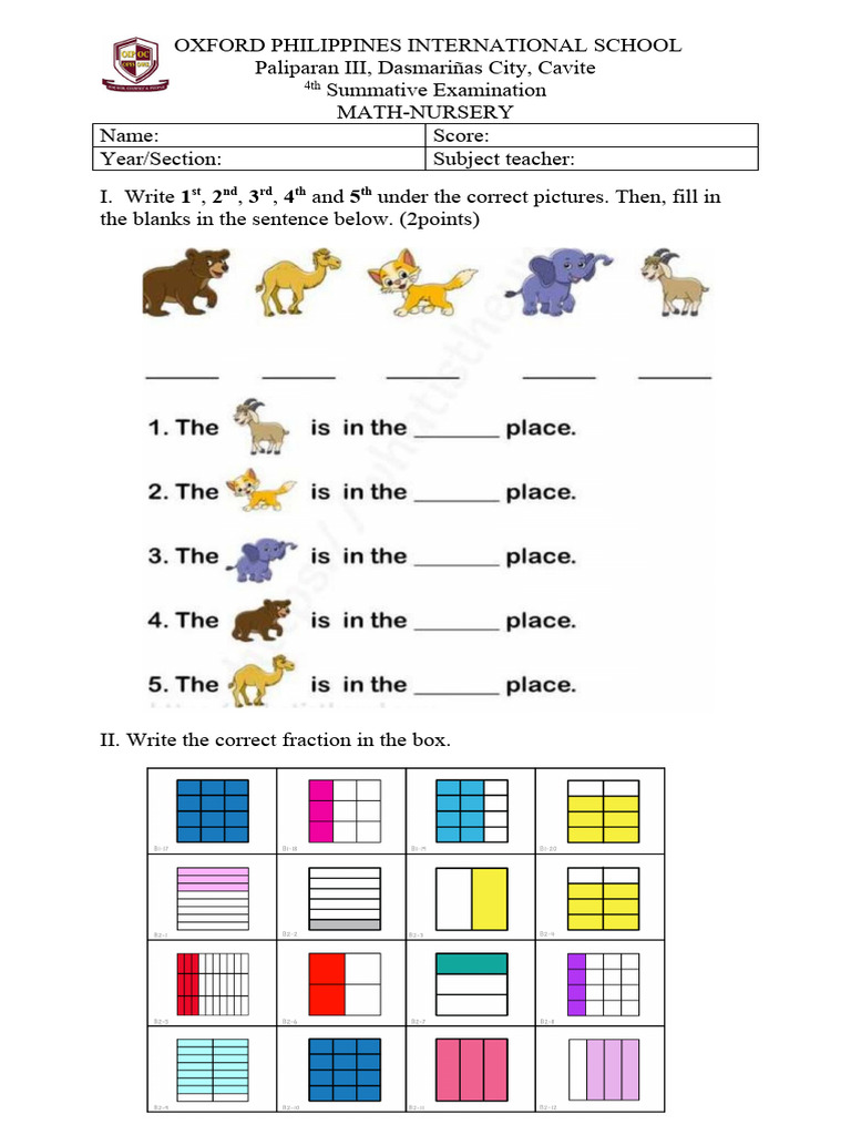 Nursery Kinder 4TH Summative Test | PDF | Linguistics | Languages