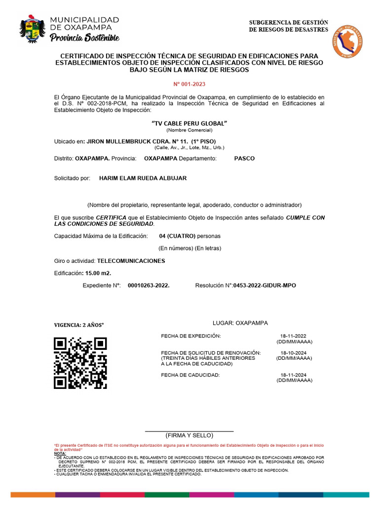 Certificado Itse | PDF