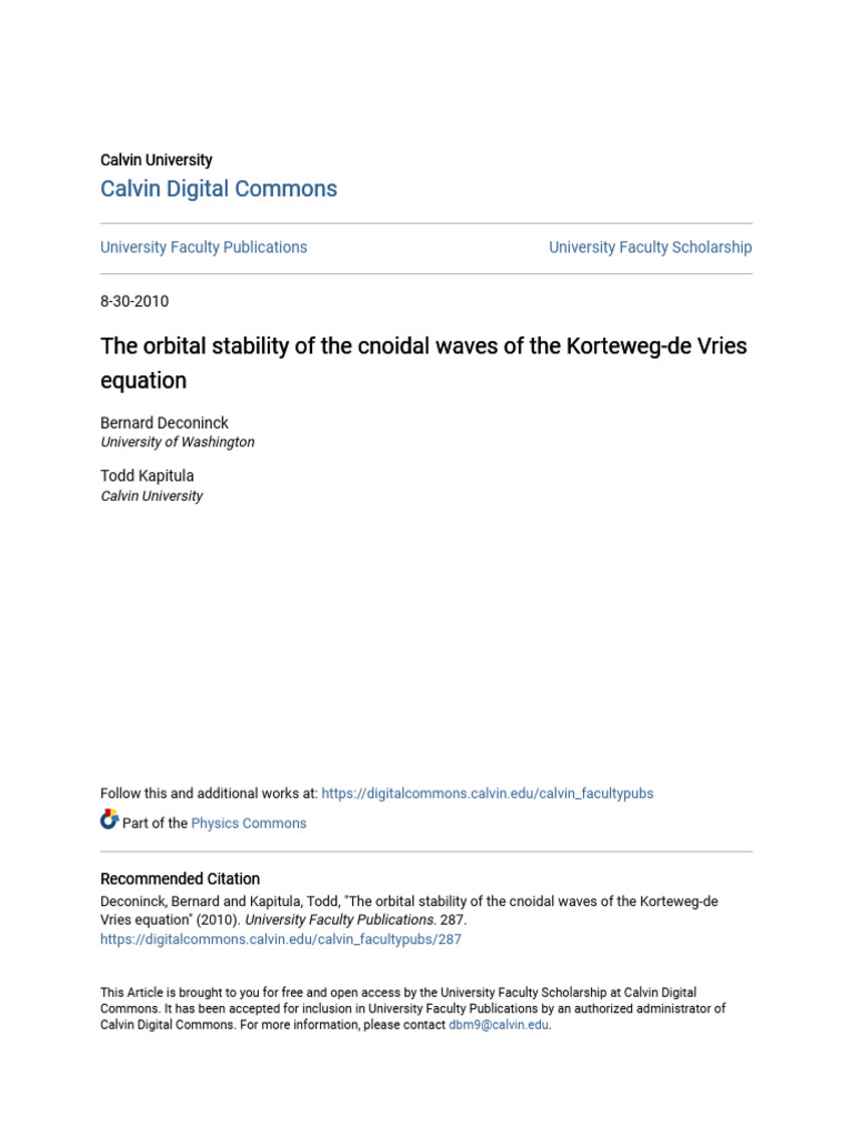 The orbital stability of the cnoidal waves of the Korteweg-de Vri | PDF ...