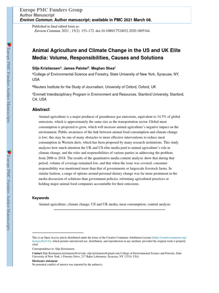 Animal Agriculture and Climate Change in The US An | PDF | Meat ...