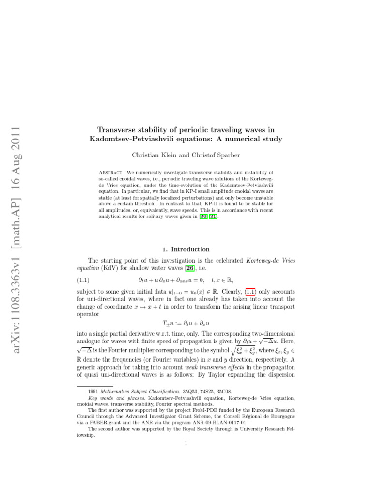 Transverse Stability of Cnoidal Waves | PDF | Waves | Stability Theory