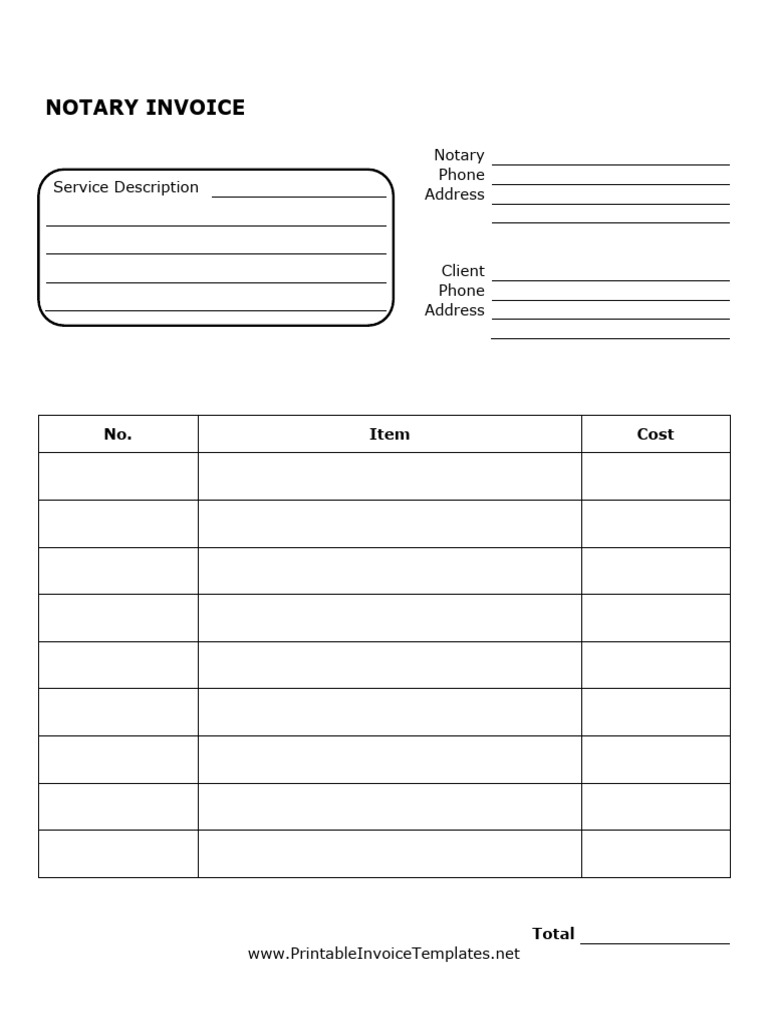 Notary Invoice Template Sample | PDF