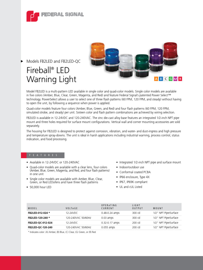 Fireball LEDLED-QC Warning Light Data Sheet | Download Free PDF | Light ...