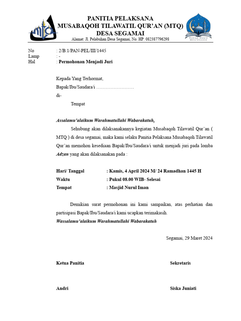 Undangan Juri Lomba | PDF