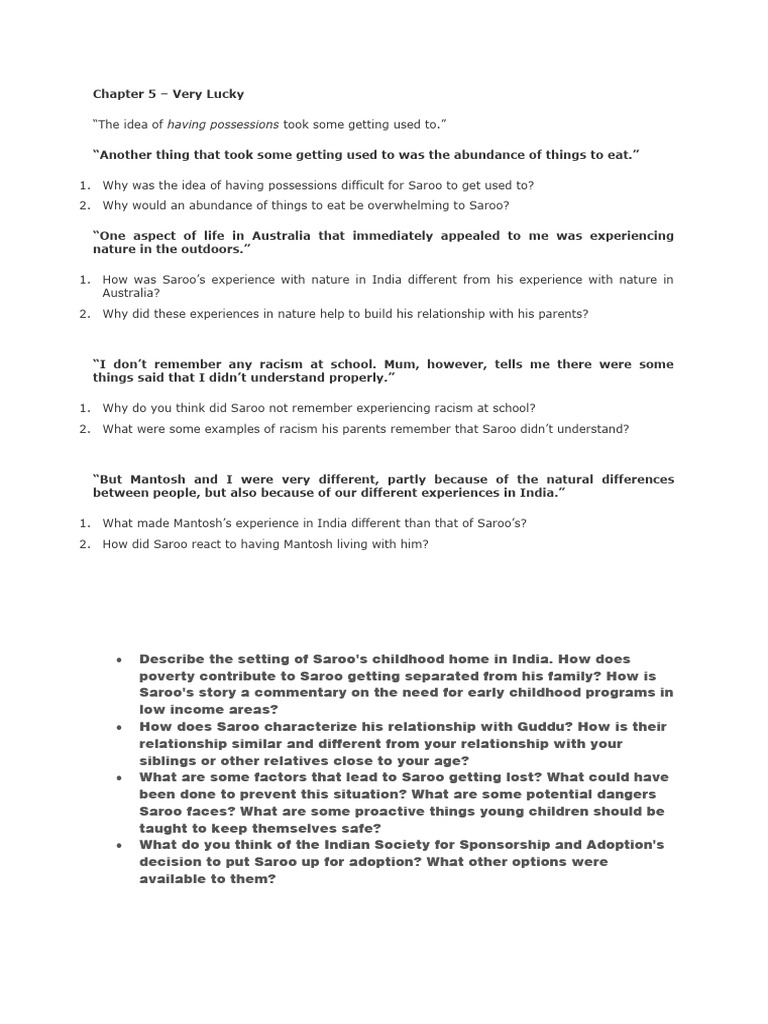 Lion Chapter 5 Comprehension Questions | PDF