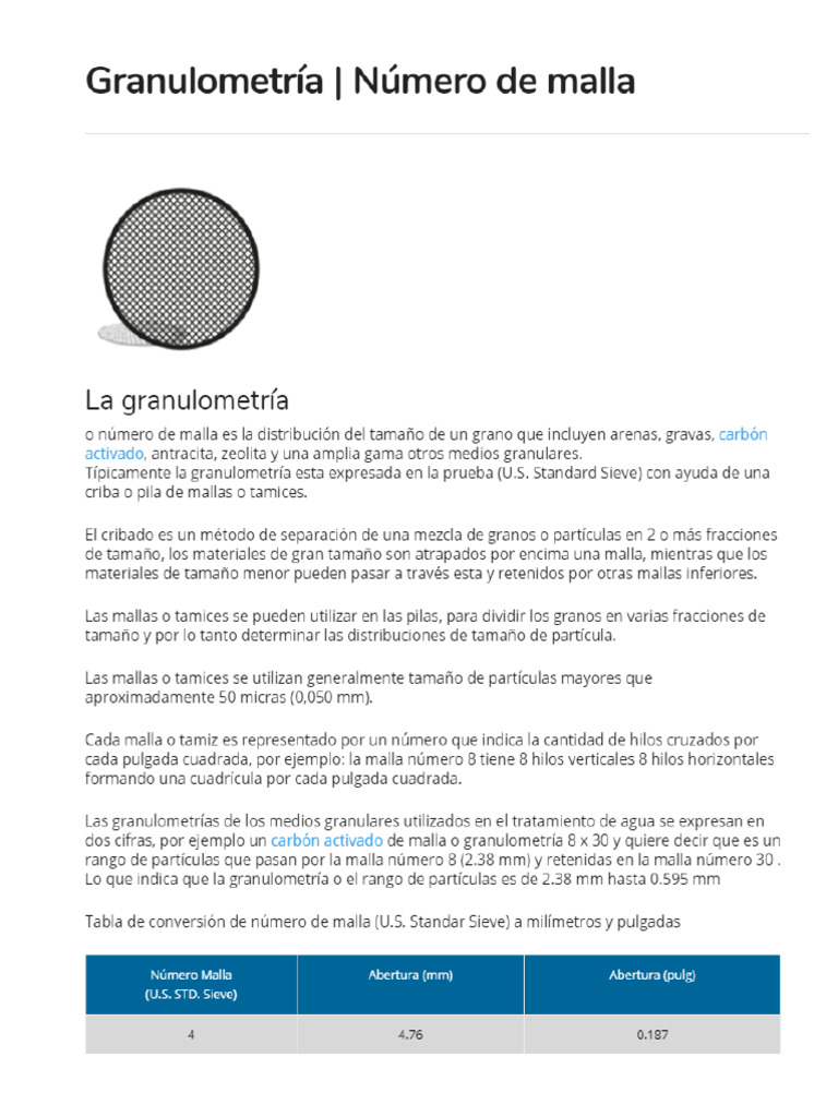 Granulometría Mallas | PDF