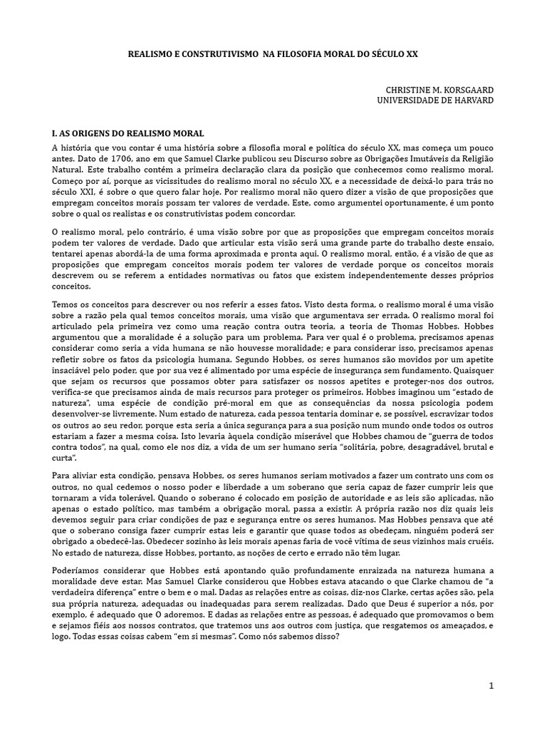 Realismo e Construtivismo Na Filosofia Moral Do Séc 20 - KORSGAARD ...