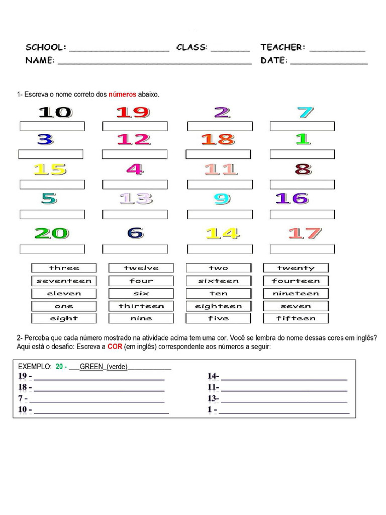 Activity (Numbers and Colors) | PDF