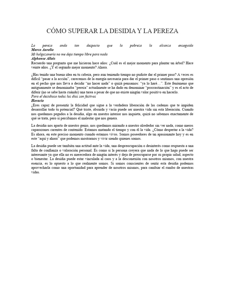 Cómo Superar La Desidia y La Pereza | PDF | Amor | Friedrich Nietzsche