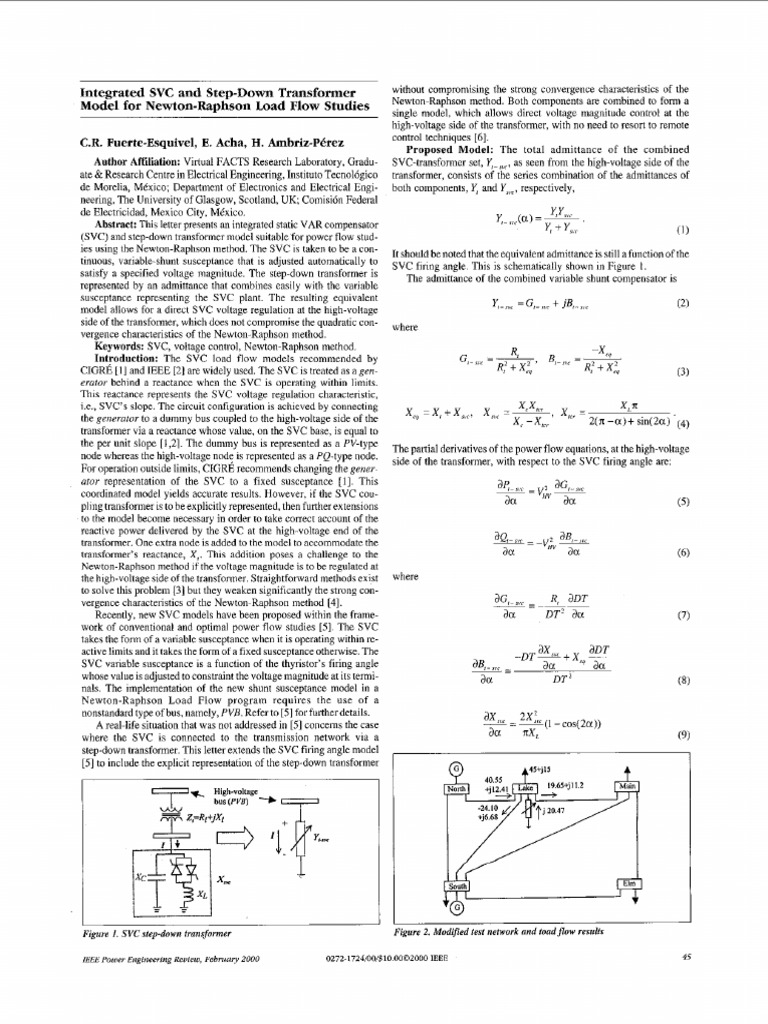 Integrated SVC and Step-Down Transformer Model For Newton-Raphson Load Flow Studies | PDF ...