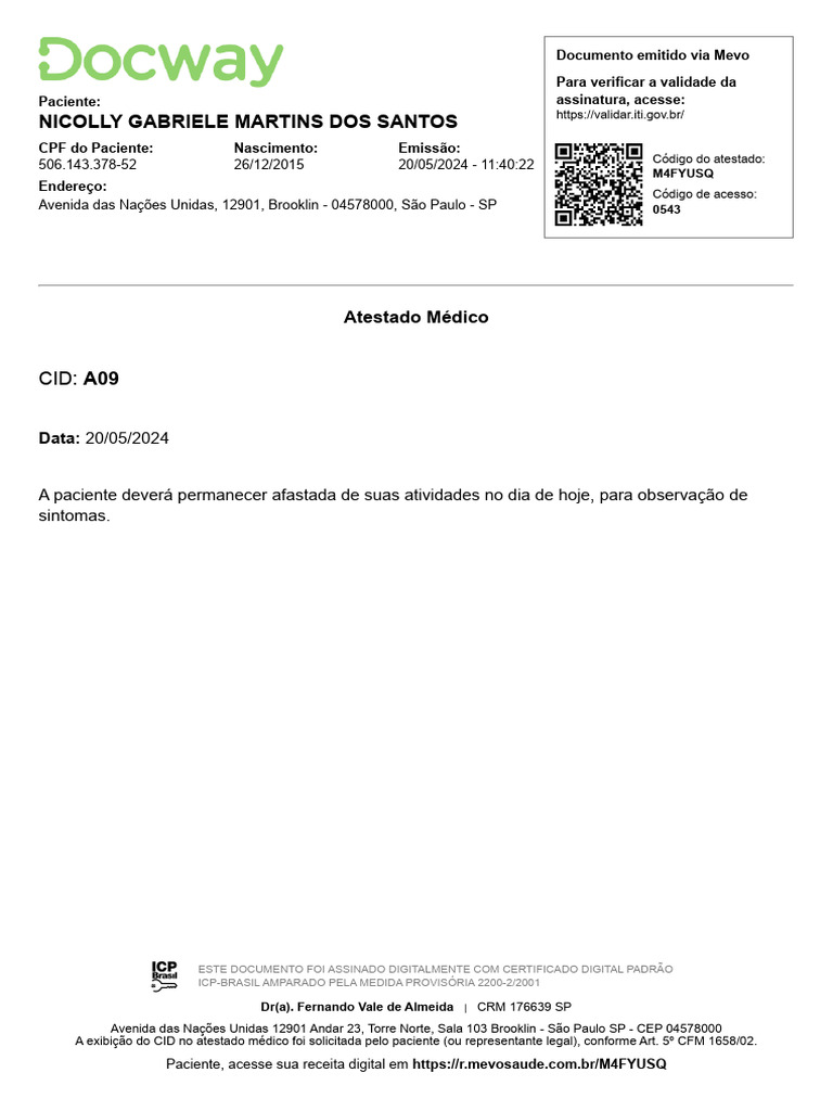 Nicolly Gabriele Martins Dos Santos: CID: A09 | PDF