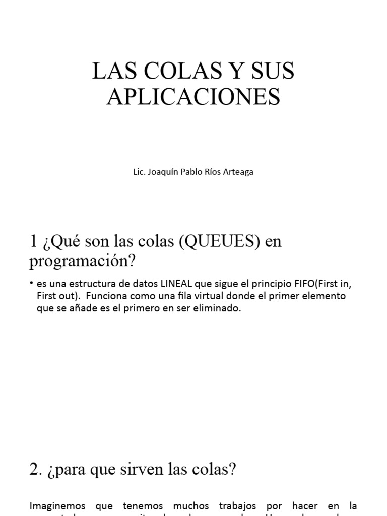 Las Colas y Sus Aplicaciones | PDF | Cola (tipo de datos abstractos ...