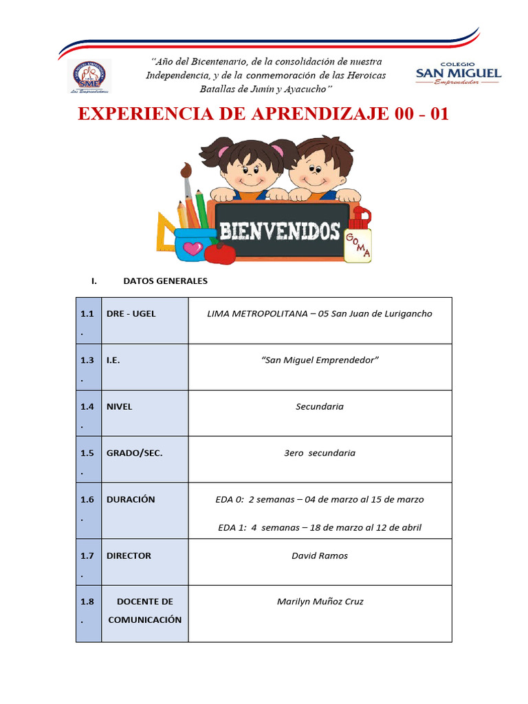 EDA 00 - 01 - 3ero Secundaria - 2024 | PDF | Aprendizaje | Narración
