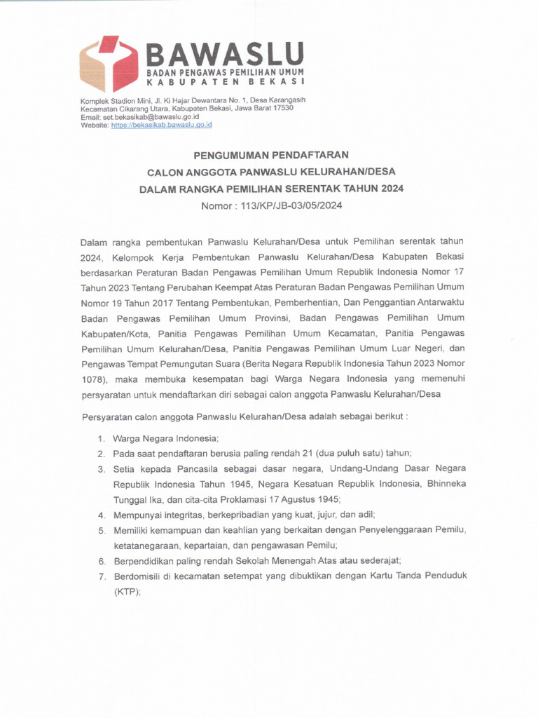 113.Kp - Pengumuman Pendaftaran PKD | PDF