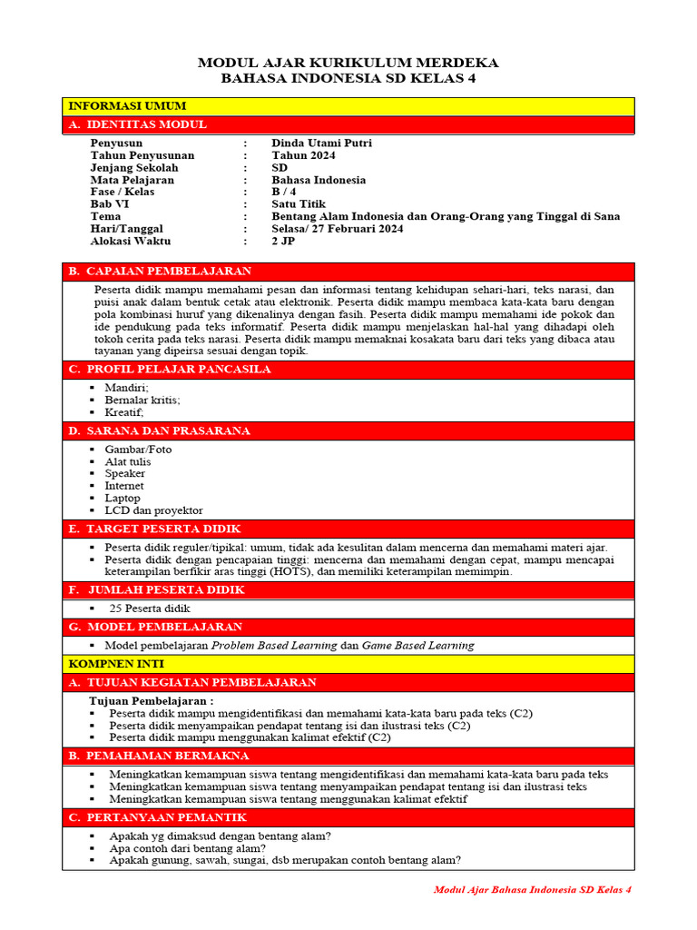 Modul Ajar Kelas 4 Siklus 3 | PDF Modul Ajar Kelas 4 Siklus 3 | PDF