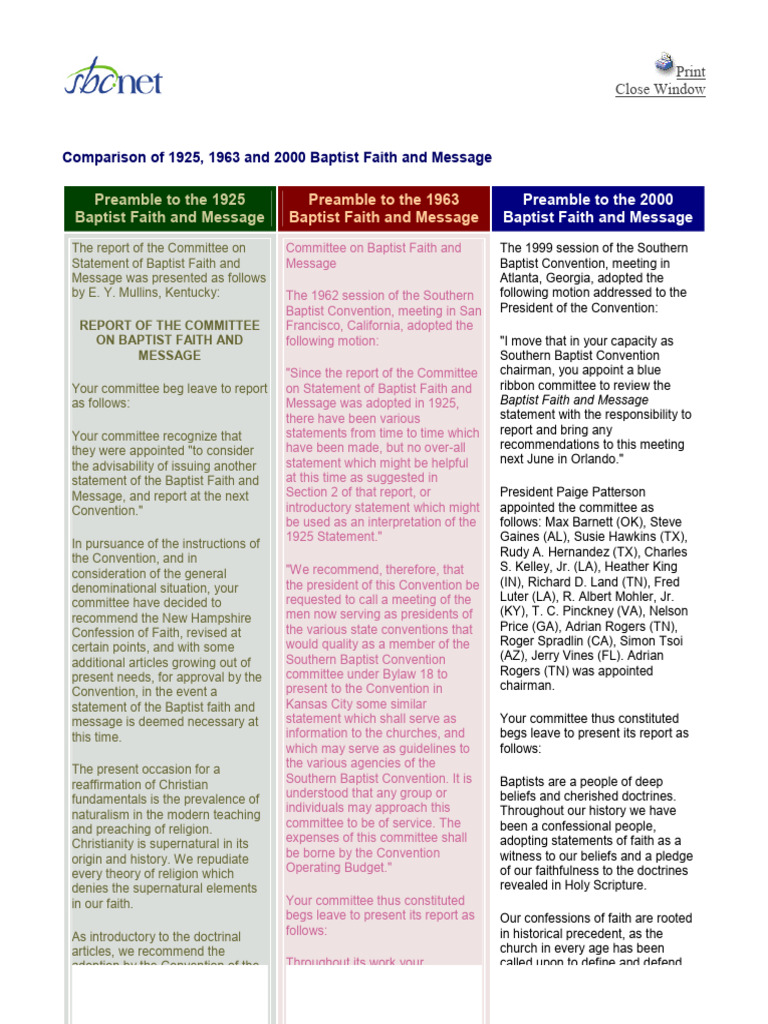 Baptist Faith and Message Comparison | PDF | Justification (Theology ...