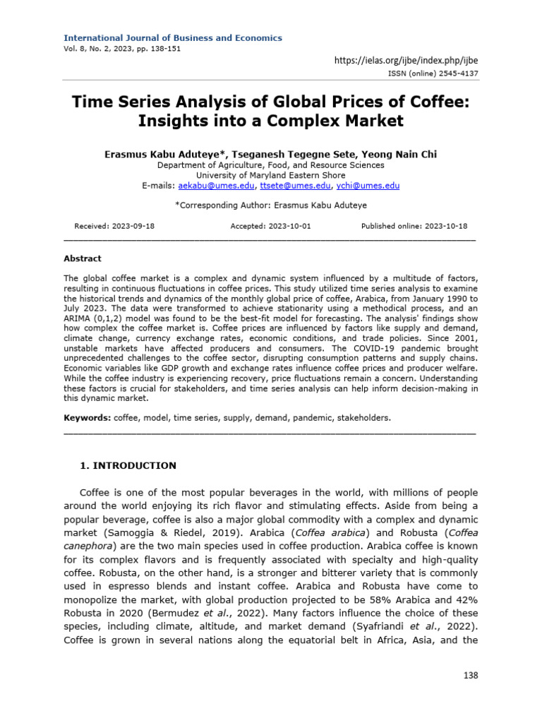 Time Series Analysis Of Global Prices Of Coffee In Pdf Autoregressive Integrated Moving